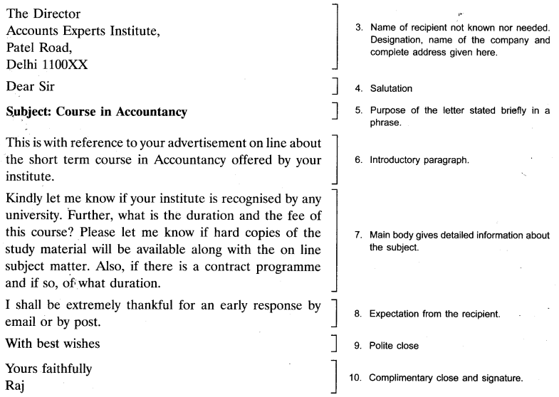Business Letter Class 11 Format Topics Samples NCERT MCQ