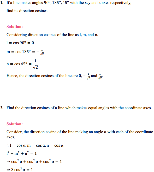 NCERT Solutions For Class 12 Maths Chapter 11 Three Dimensional
